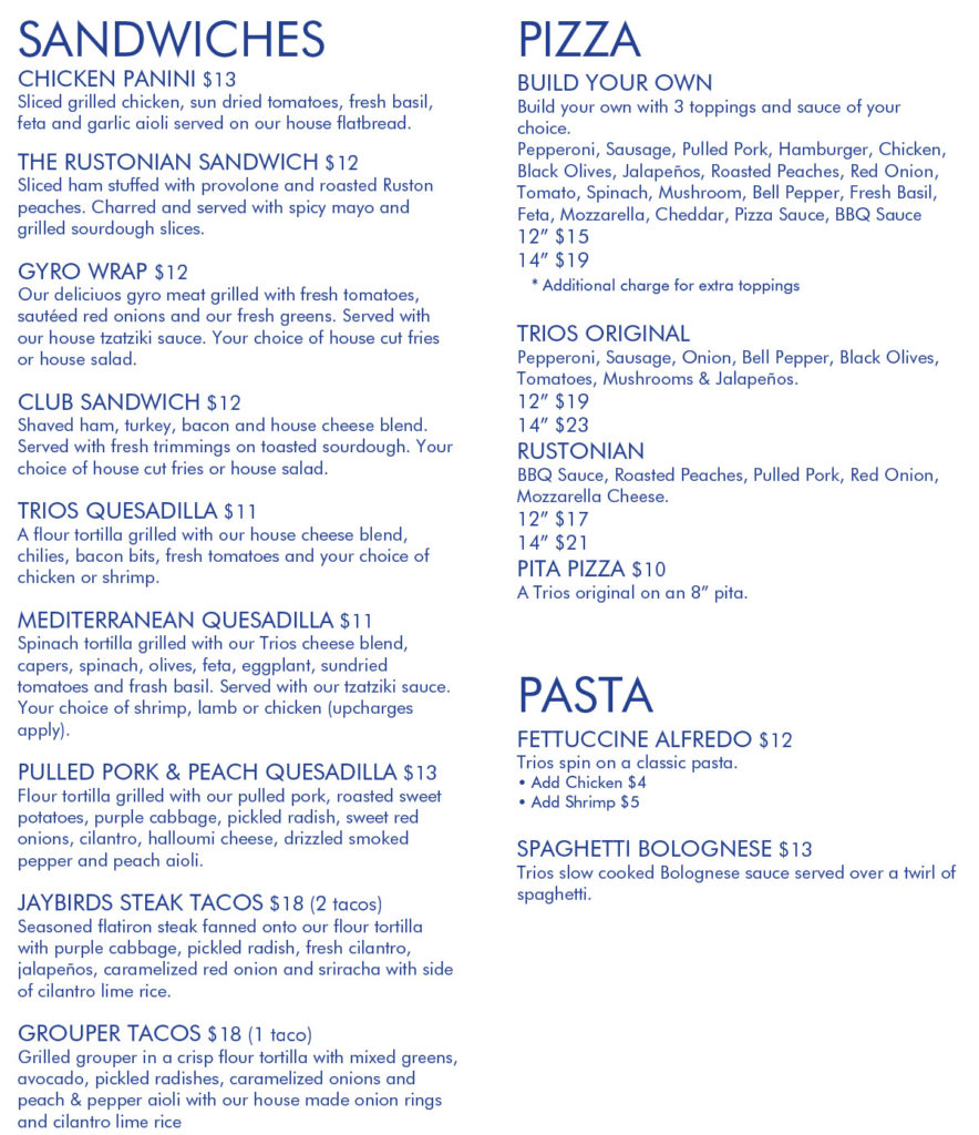 Trios Ruston Lunch Menu 8.20-3 | Trio's Alexandria