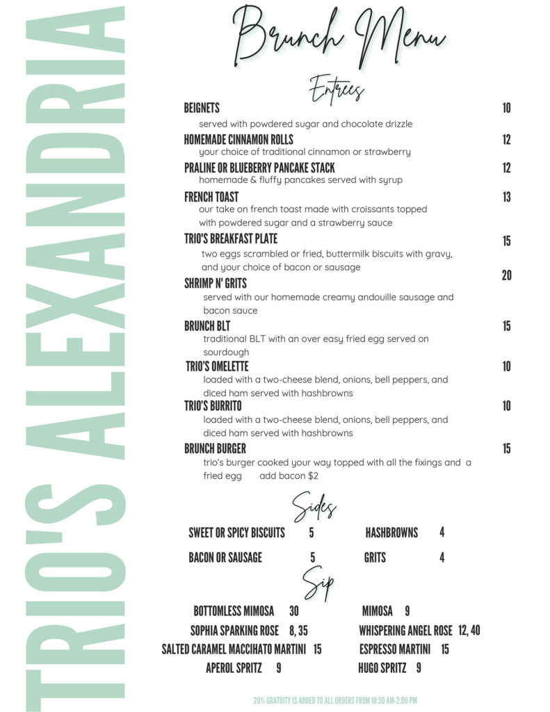 Lunch Menu Template | Trio's Alexandria