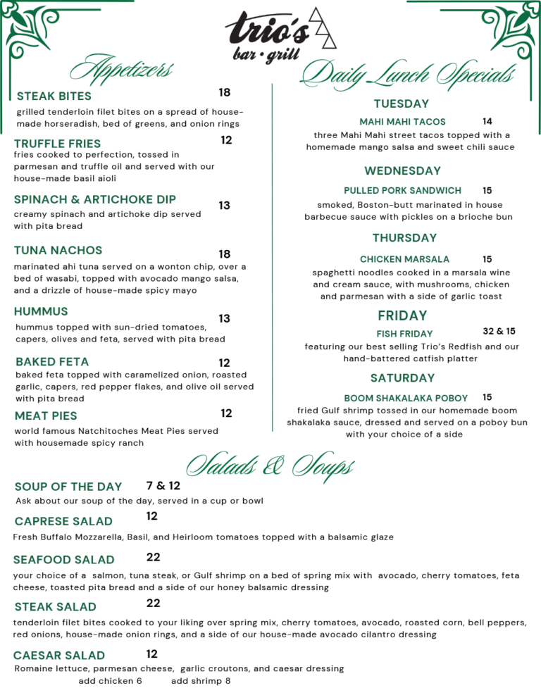Trio’s Alexandria – Lunch Menu | Trio's Alexandria